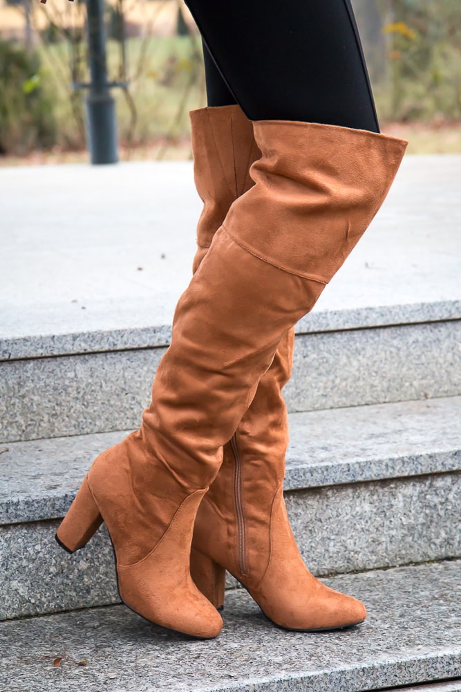 Black Jacket & Camel Boots - Tina Chic
